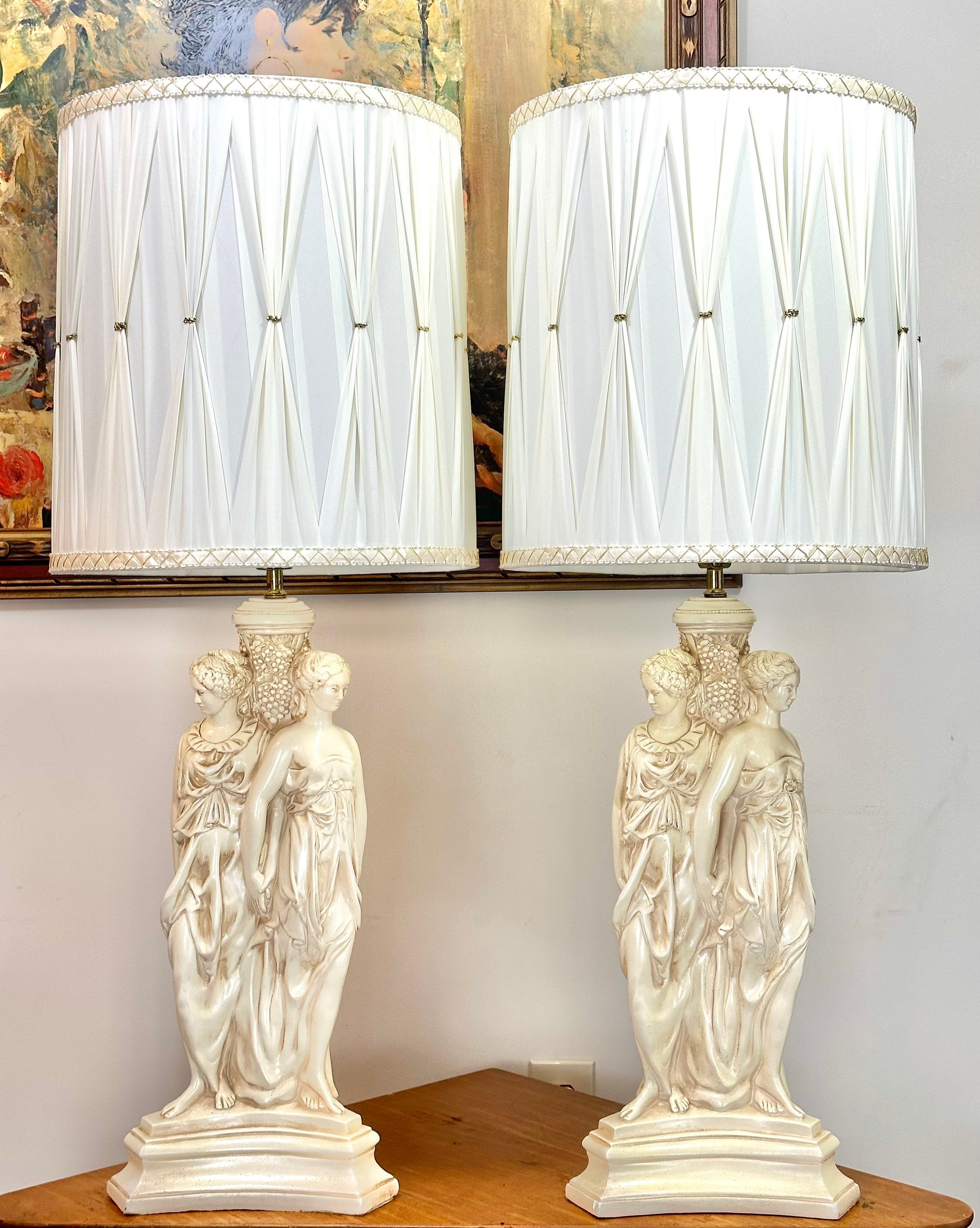 Three Graces, Greek Goddesses Lamps With Original Shades, Extra Large ...