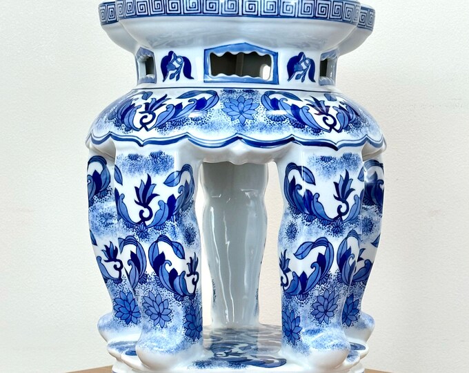 Blue and White Chinoiserie Garden Stool - Etsy