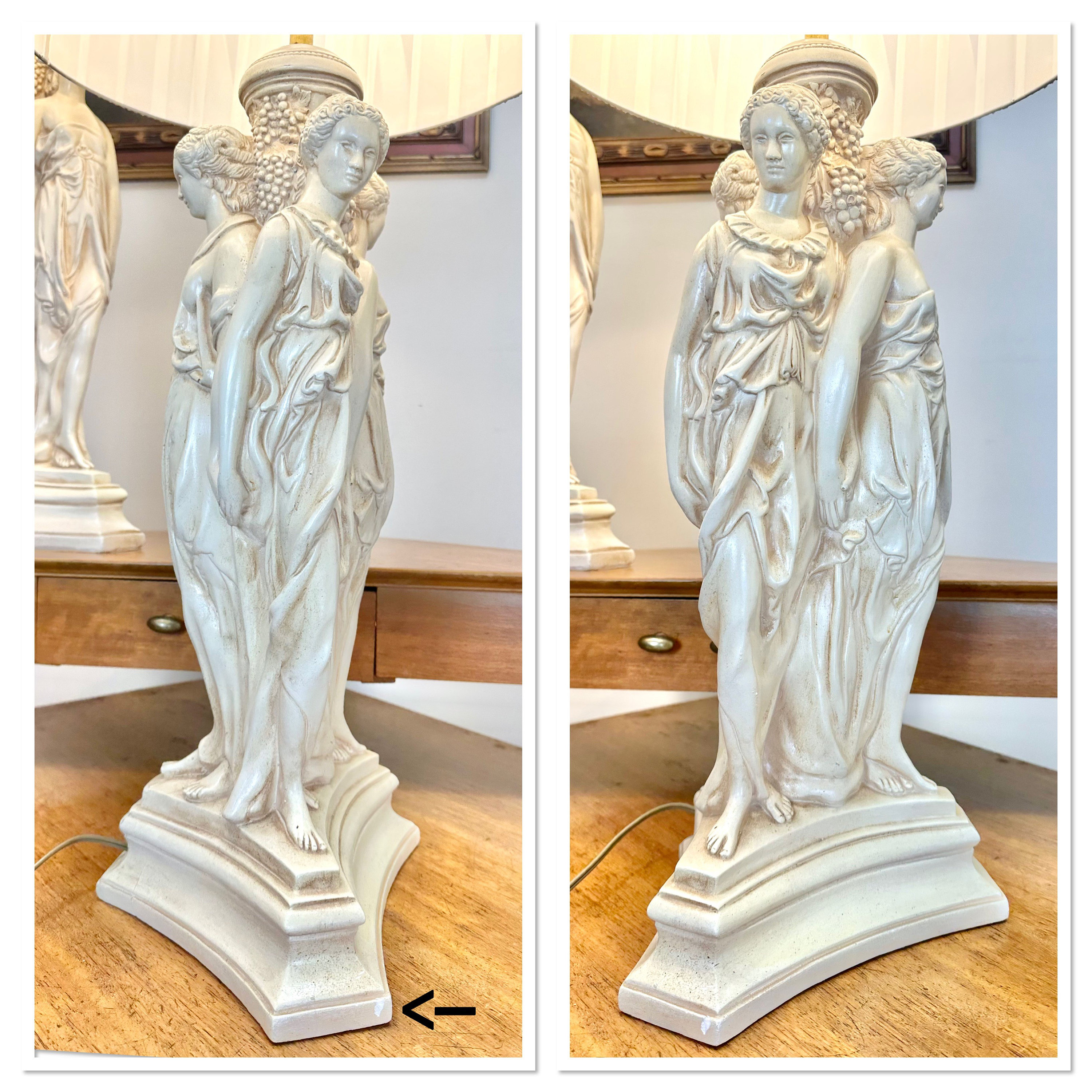 Three Graces, Greek Goddesses Lamps With Original Shades, Extra Large ...