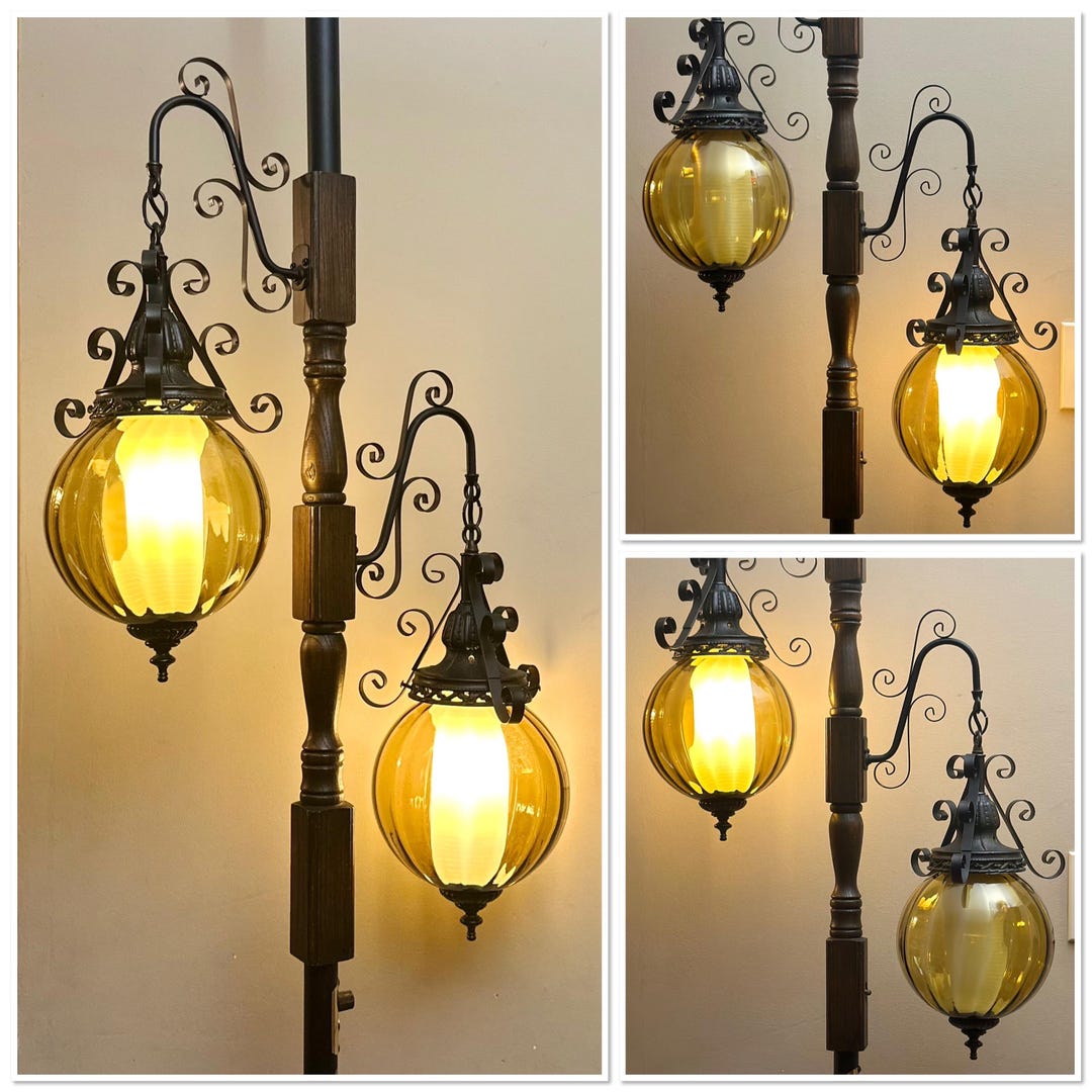Amber Glass Tension Pole Light, Mid Century Rod Lamp - Etsy