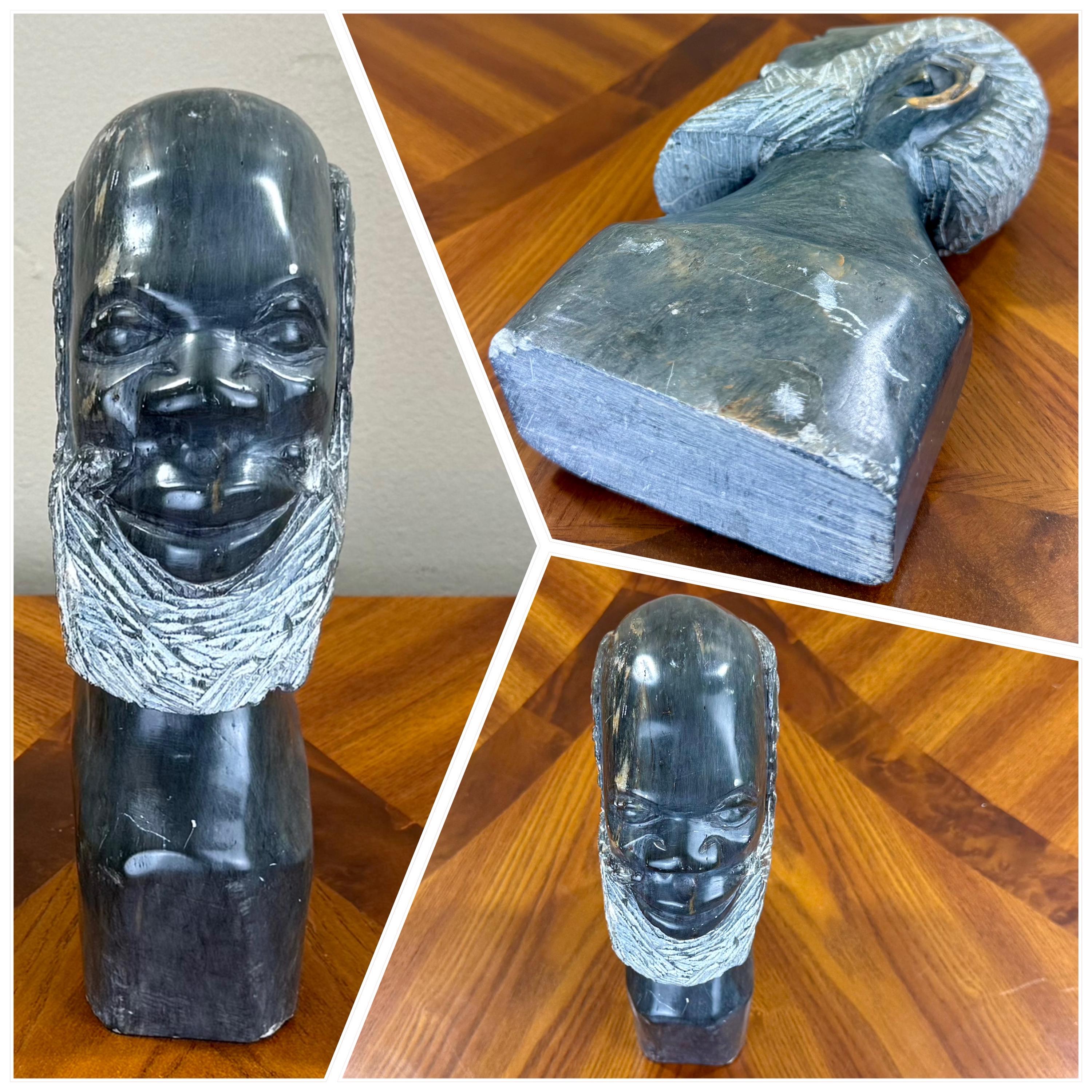 African Shona Stone Sculpture – Hand-carved Male Bust With Beard - Etsy