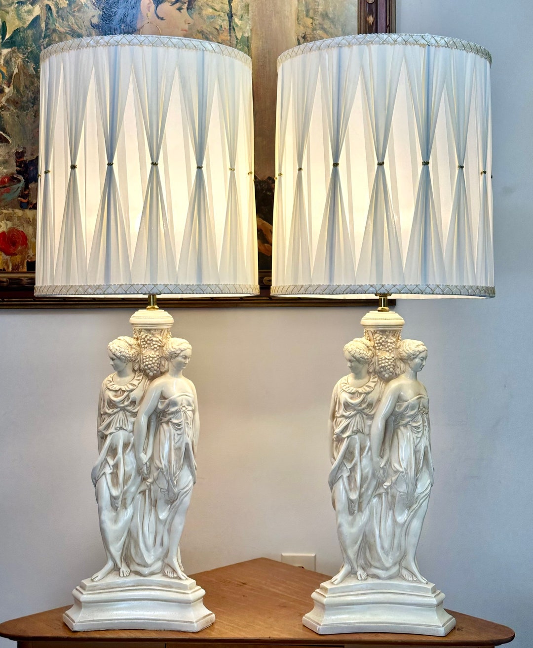 Three Graces, Greek Goddesses Lamps With Original Shades, Extra Large Table Lamps, Pair - Etsy