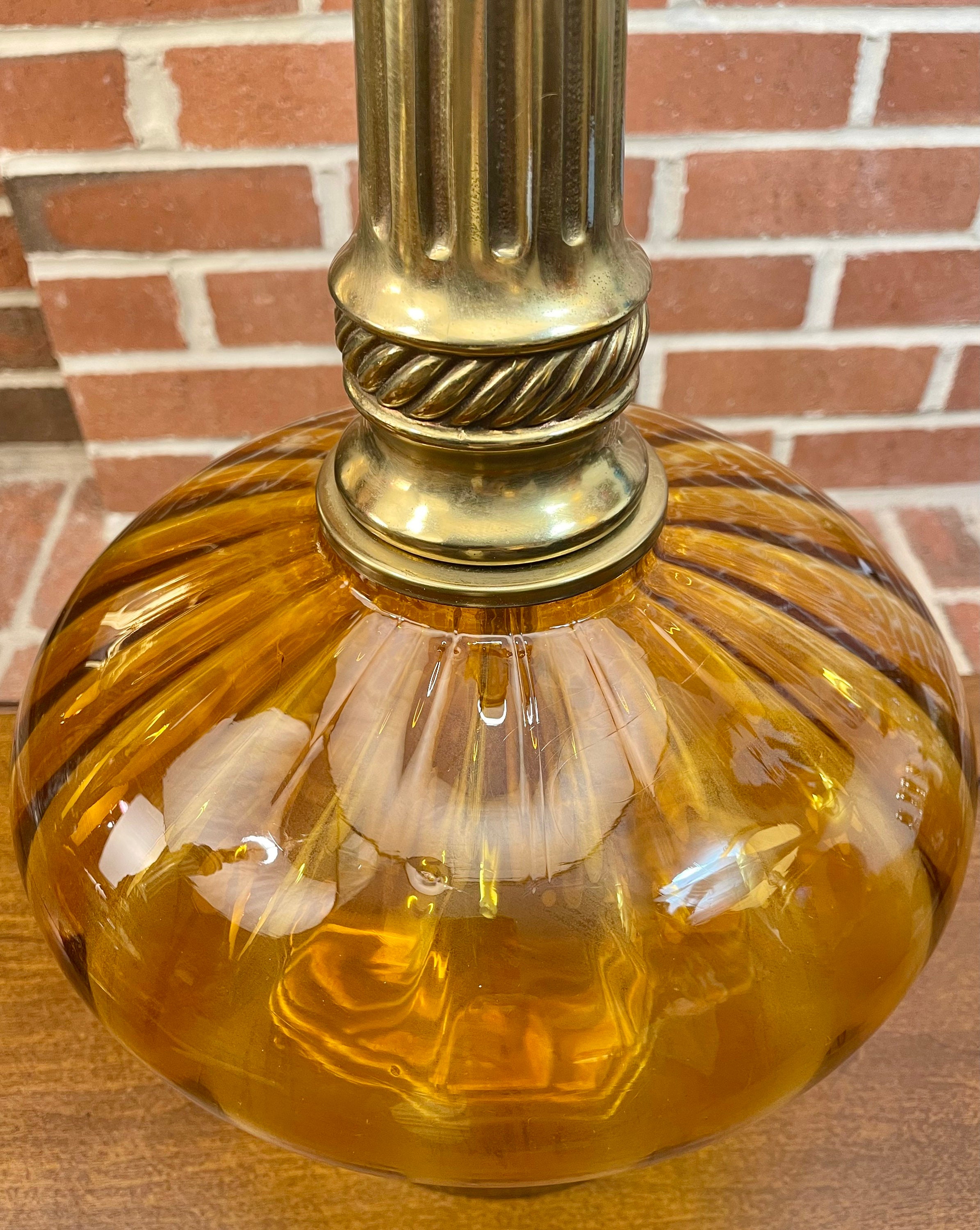 Pair, Large Set of Amber Glass and Brass Mid Century Table Lamps - Etsy