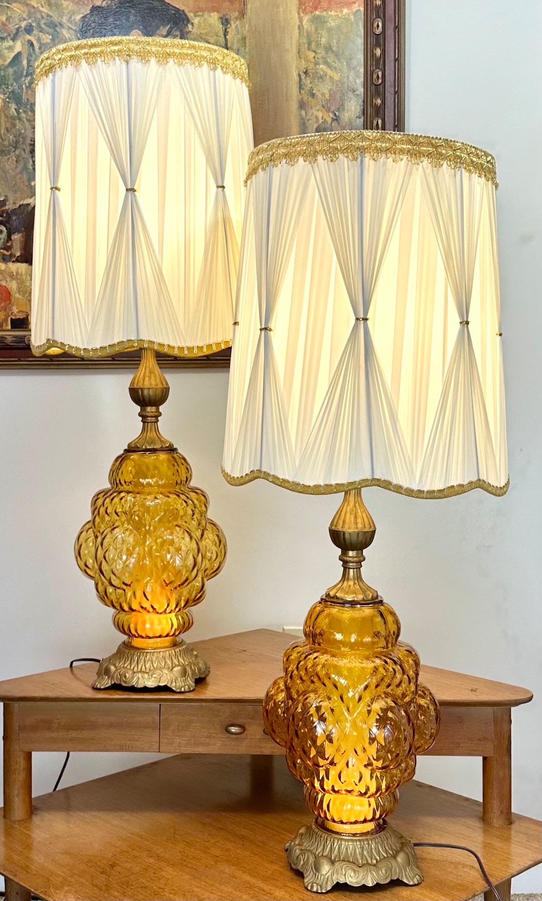 Hollywood Regency Lamps, Amber Blown Glass, Table Lamps With Original ...