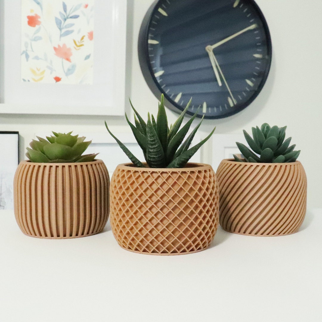 Set of 3 Mini Indoor Planters Plat Pots - Minimalist Aesthetic Eco ...