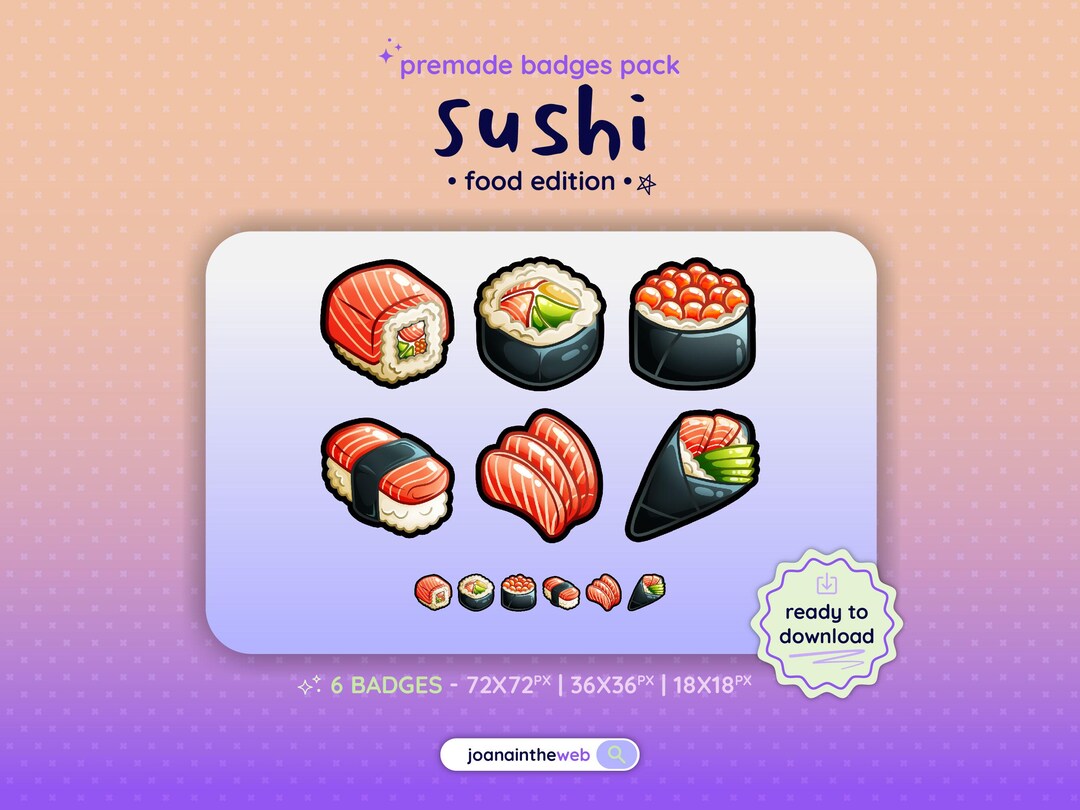 Cute Sushi Badges for Streamers | Twitch & Youtube Graphics | Sub/bits ...