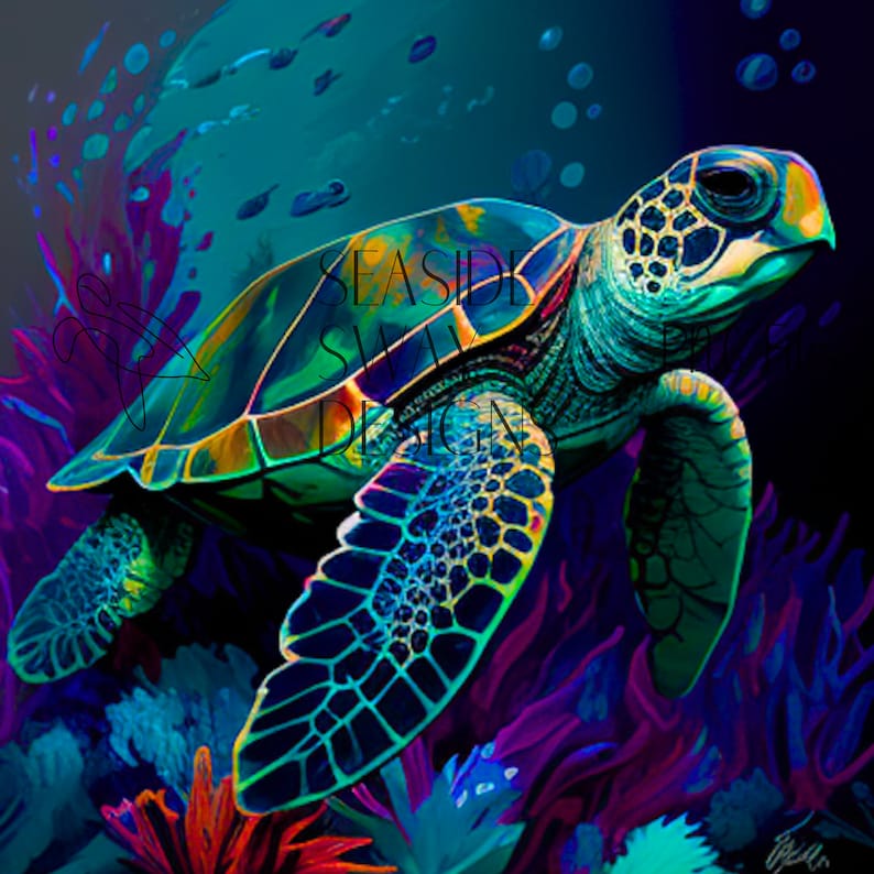 Sea Turtle Art | Digital Download | PNG File | Coasters | Home Decor ...