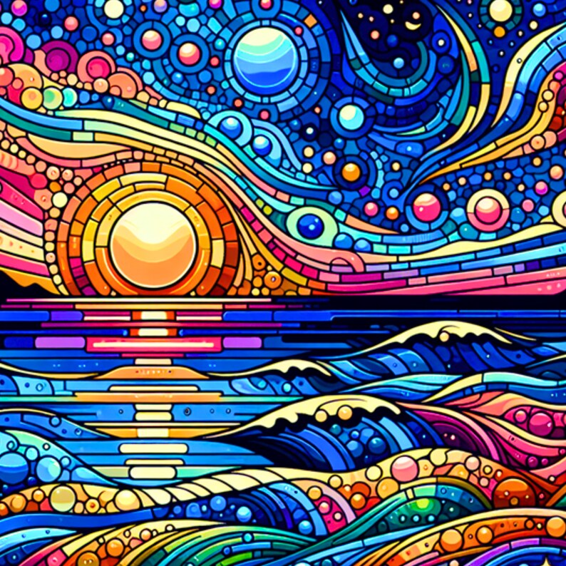 Mosaic Sunset Print Ready Files Digital Downloads | Sublimation PNG ...