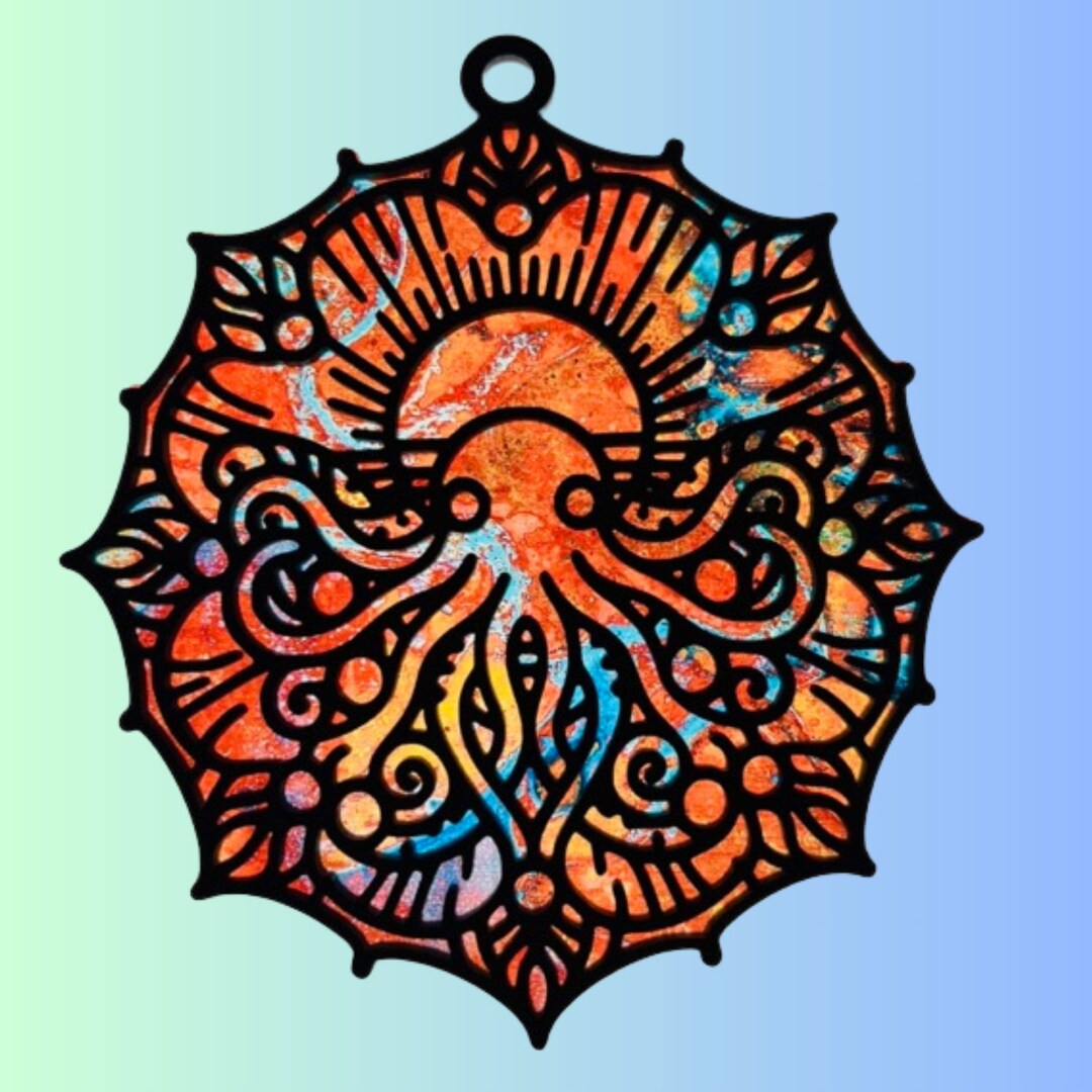 Octopus Suncatcher SVG Sunset | Glowforge Lightburn | Laser Cutting ...