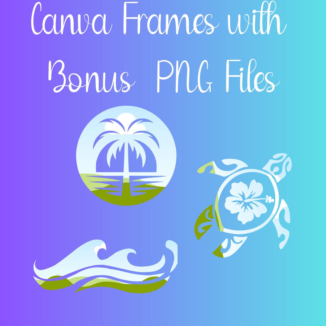 Canva Frames Sea Turtle Palm Tree Wave Digital Downloads Sublimation ...