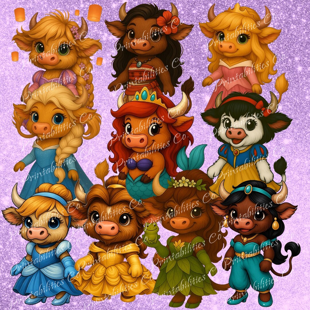 Princess Highland Cow PNG Bundle: Fairytale Clipart Designs (digital ...