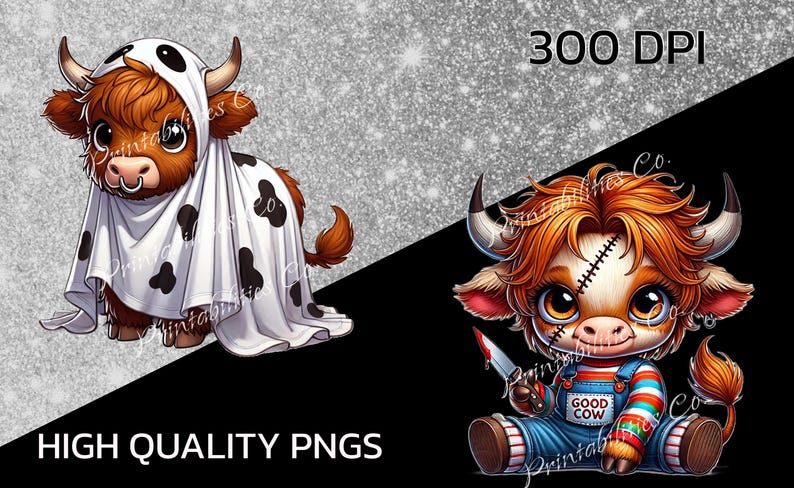 Spooky Highland Cow PNG Bundle: Horror Cartoon Prints (digital Download ...