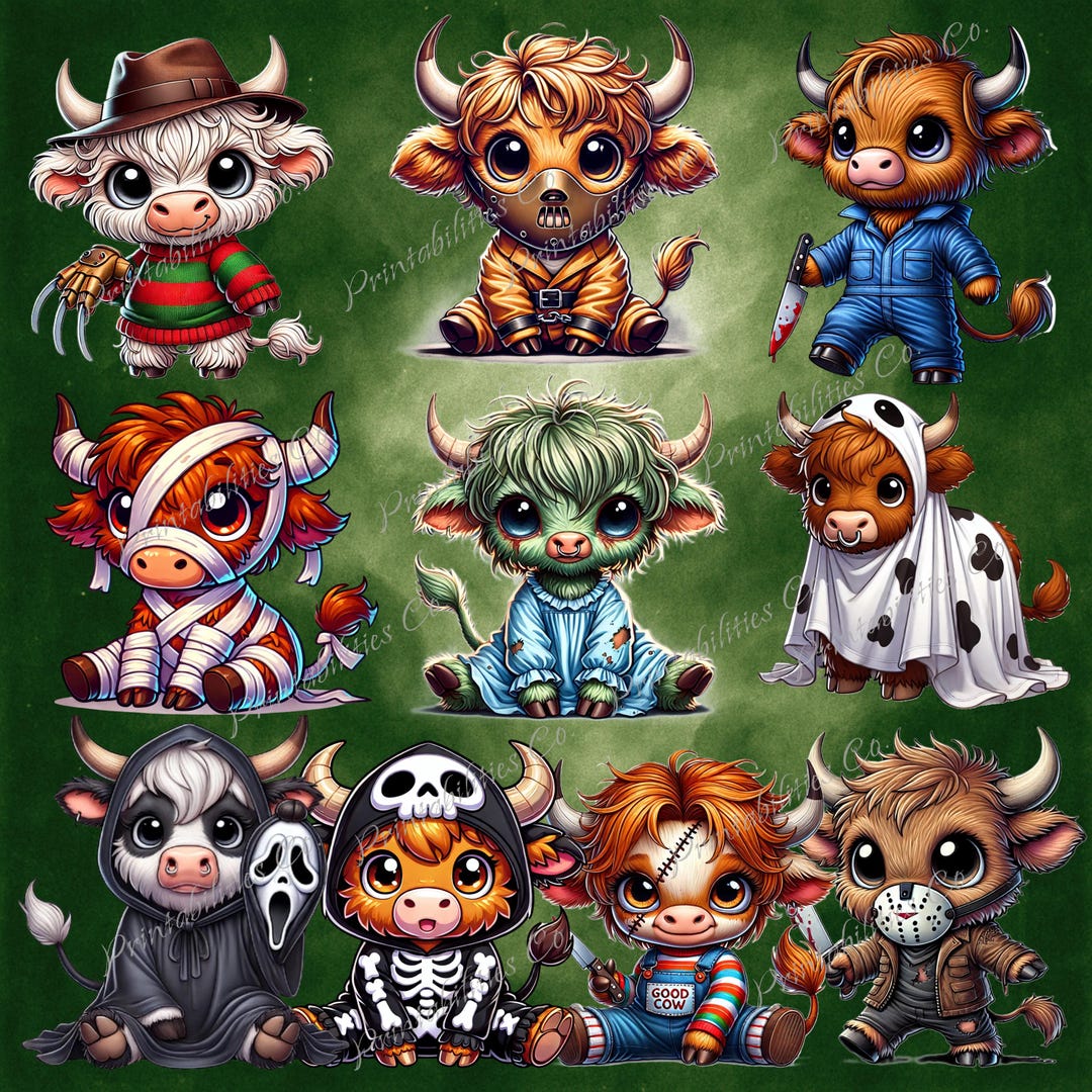 Spooky Highland Cow PNG Bundle: Horror Cartoon Prints (digital Download ...