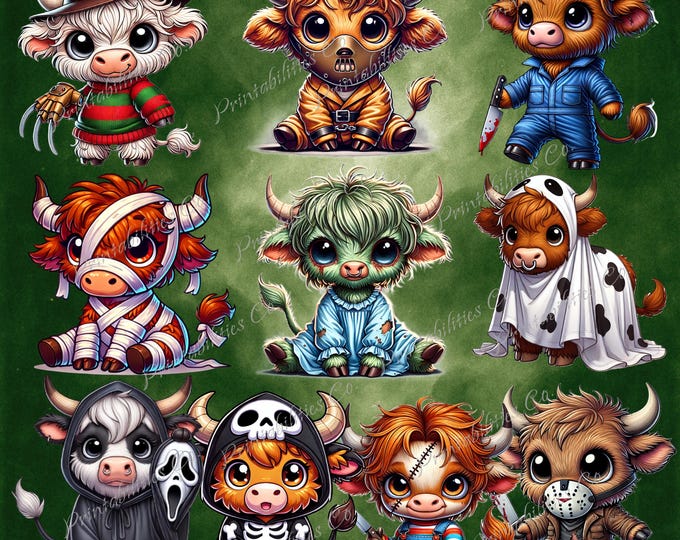 Spooky Highland Cow PNG Bundle: Horror Cartoon Prints (digital Download ...