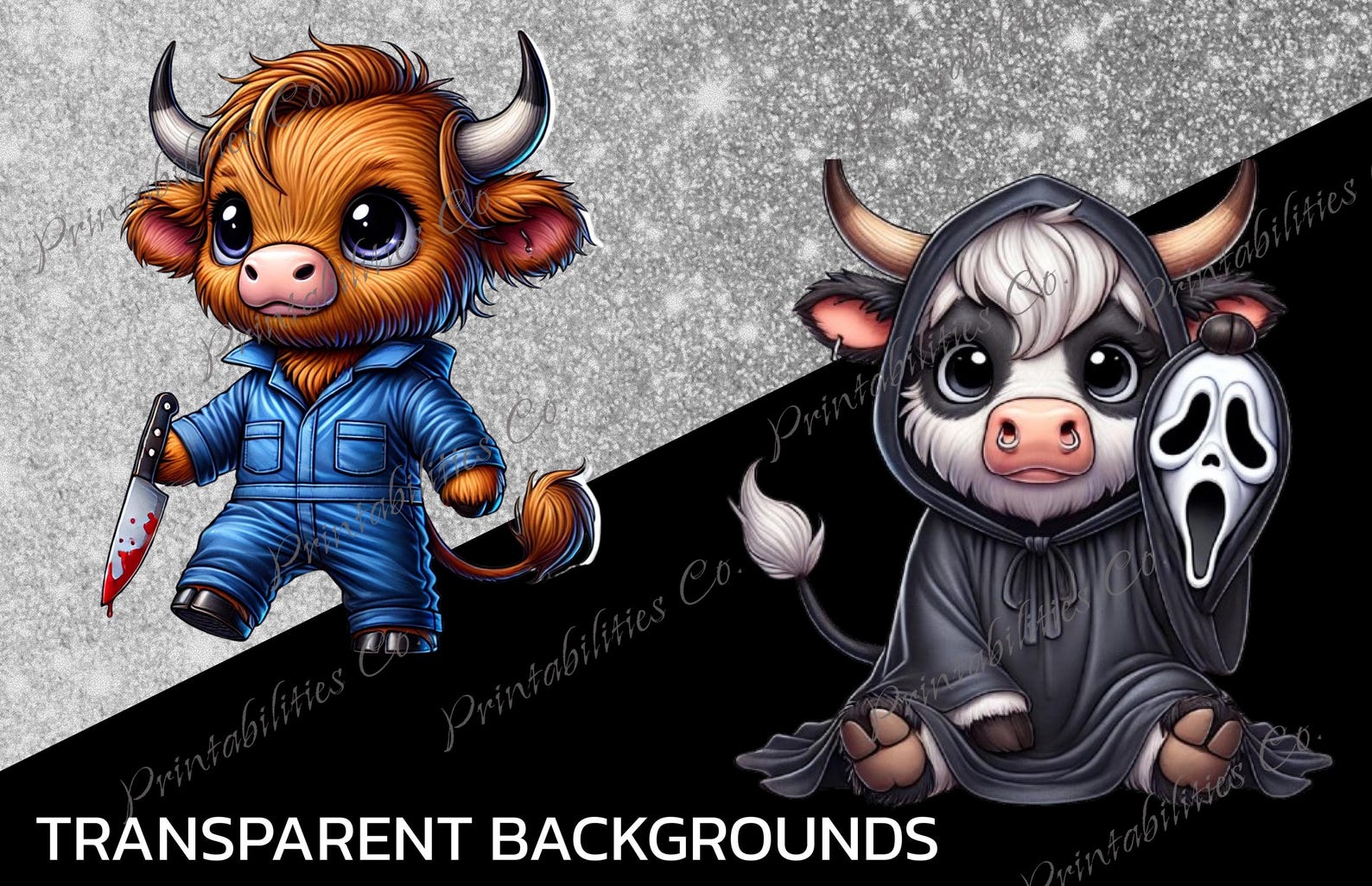 Spooky Highland Cow PNG Bundle: Horror Cartoon Prints (digital Download ...