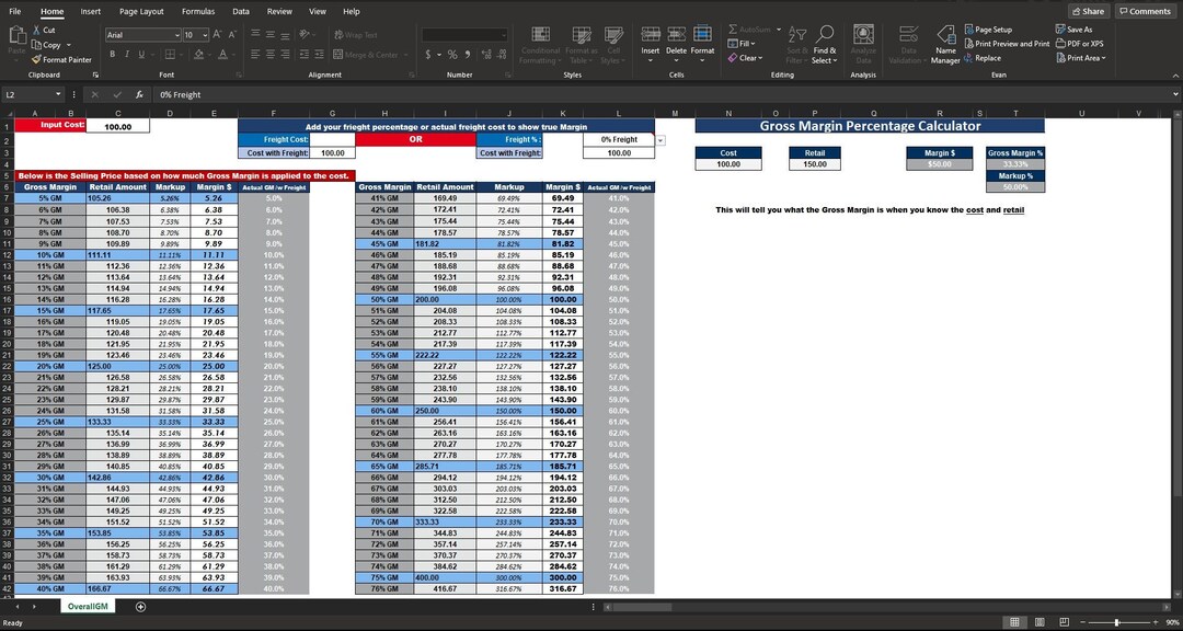 Excel Gross Margin & Markup Calculator - Etsy