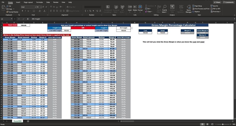 Excel Gross Margin & Markup Calculator - Etsy