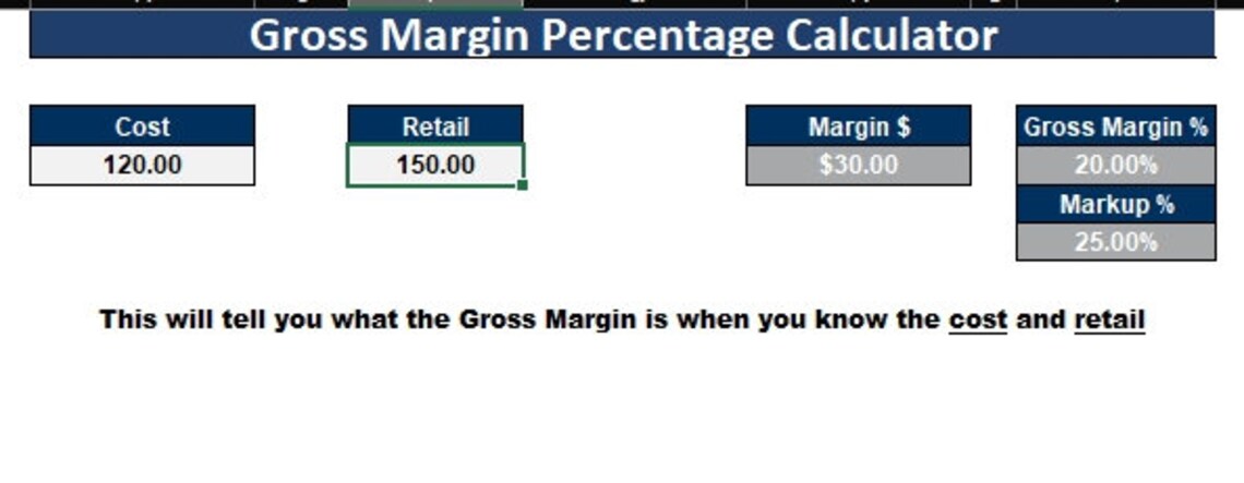 Excel Gross Margin & Markup Calculator - Etsy