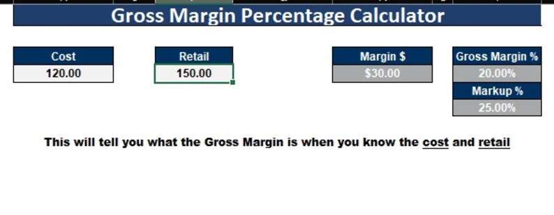 Excel Gross Margin & Markup Calculator - Etsy