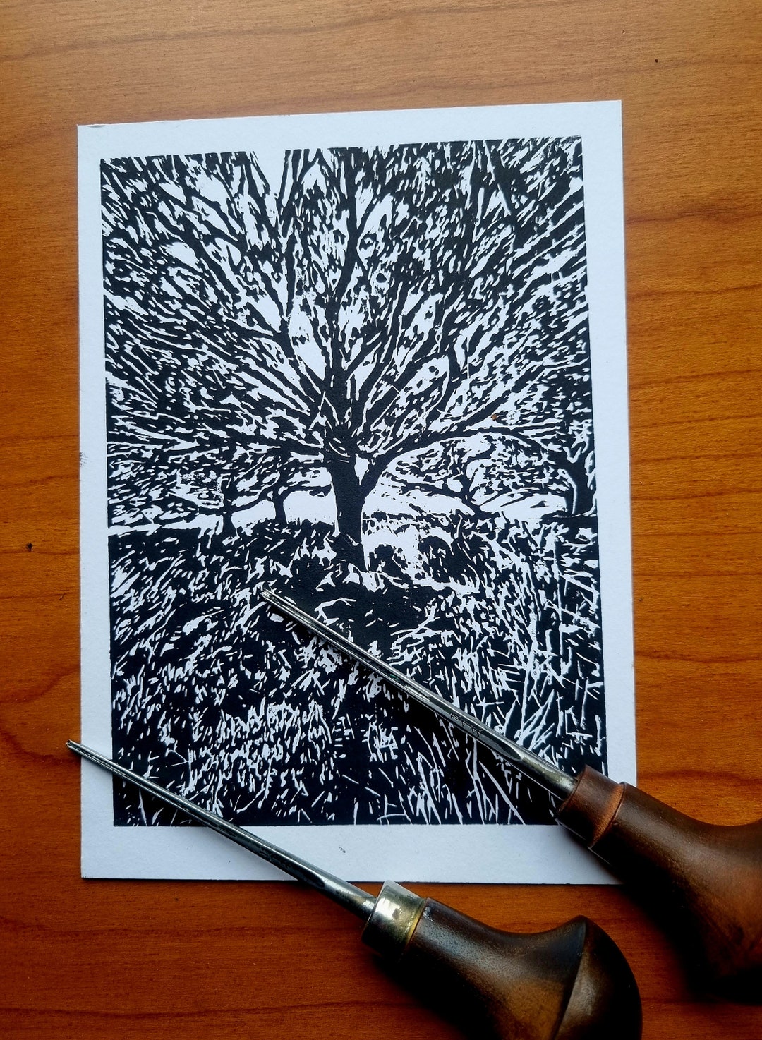 Wistman's Oak/miniature Arr/original Lino Print/blockprint/nature Art ...