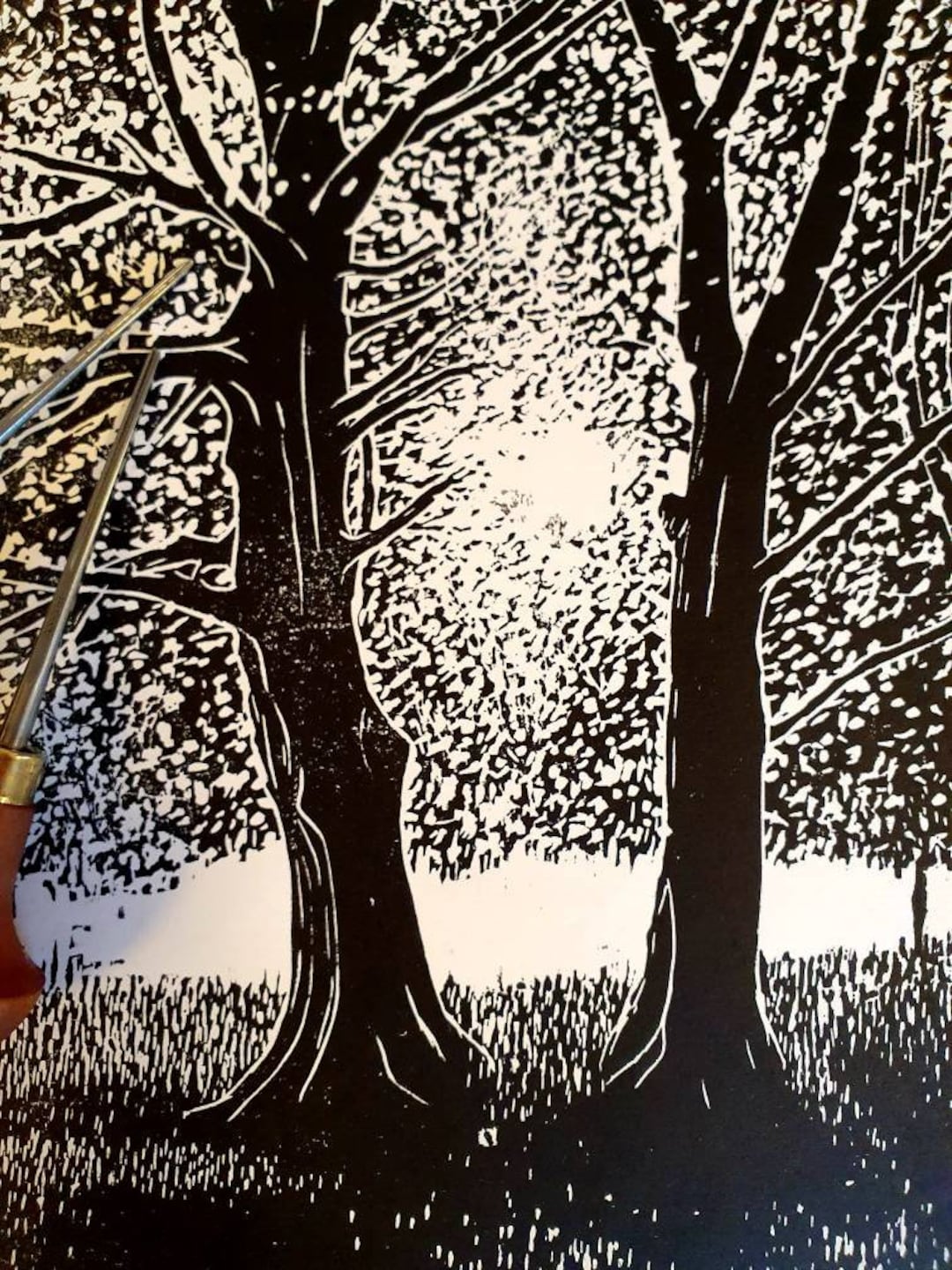 Tree Twins Linocut Print/black and White/linoprint/blockprint/nature ...