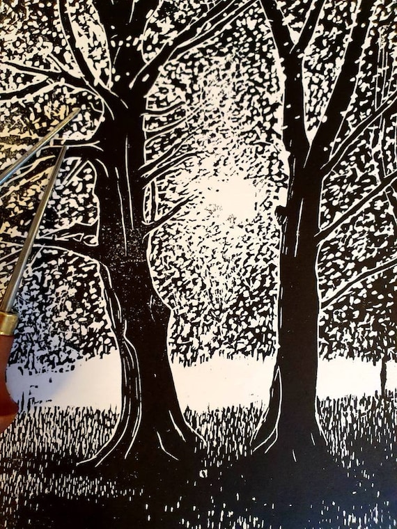 Tree Twins Linocut Print/black and | Etsy