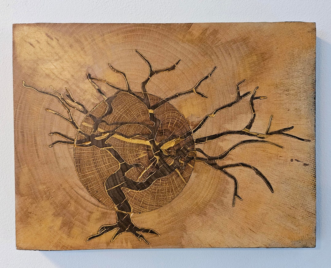 Golden Tree/original Marquetry Design/veneer Art/tree Art/walnut/oak ...