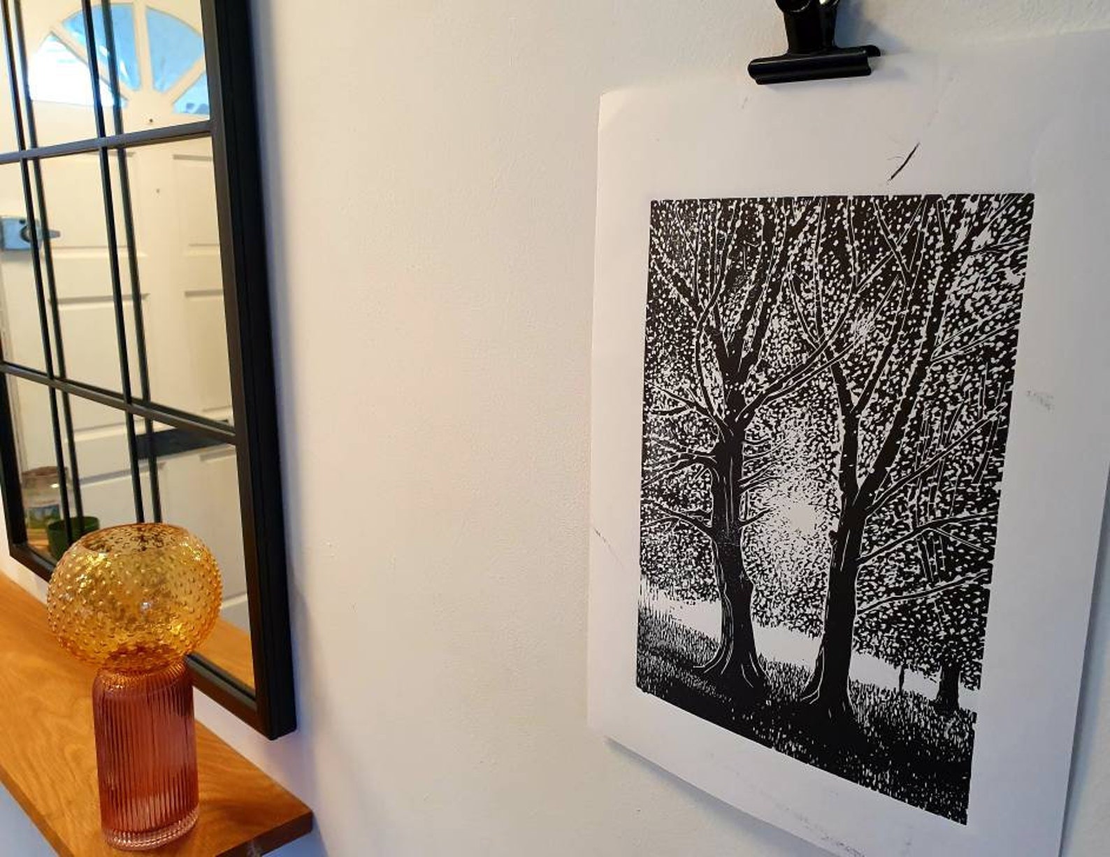 Tree Twins Linocut Printblack and White/linoprint/blockprint/nature ...