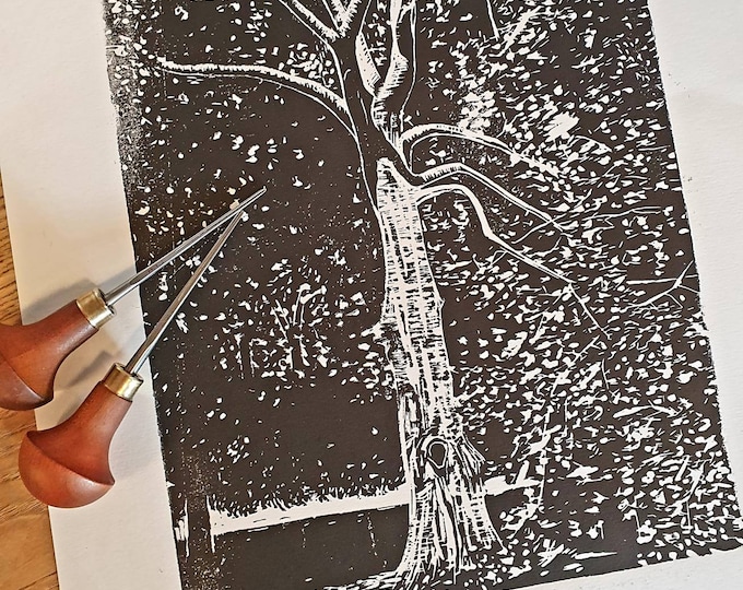 Linocut Fir Tree - Original Art Print, Nature Wall Art,forest Trees ...