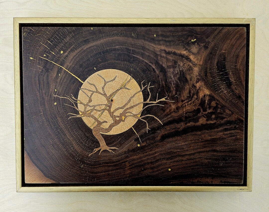 Moonlight Tree/original Marquetry Design/veneer Art/tree Art/walnut/oak ...
