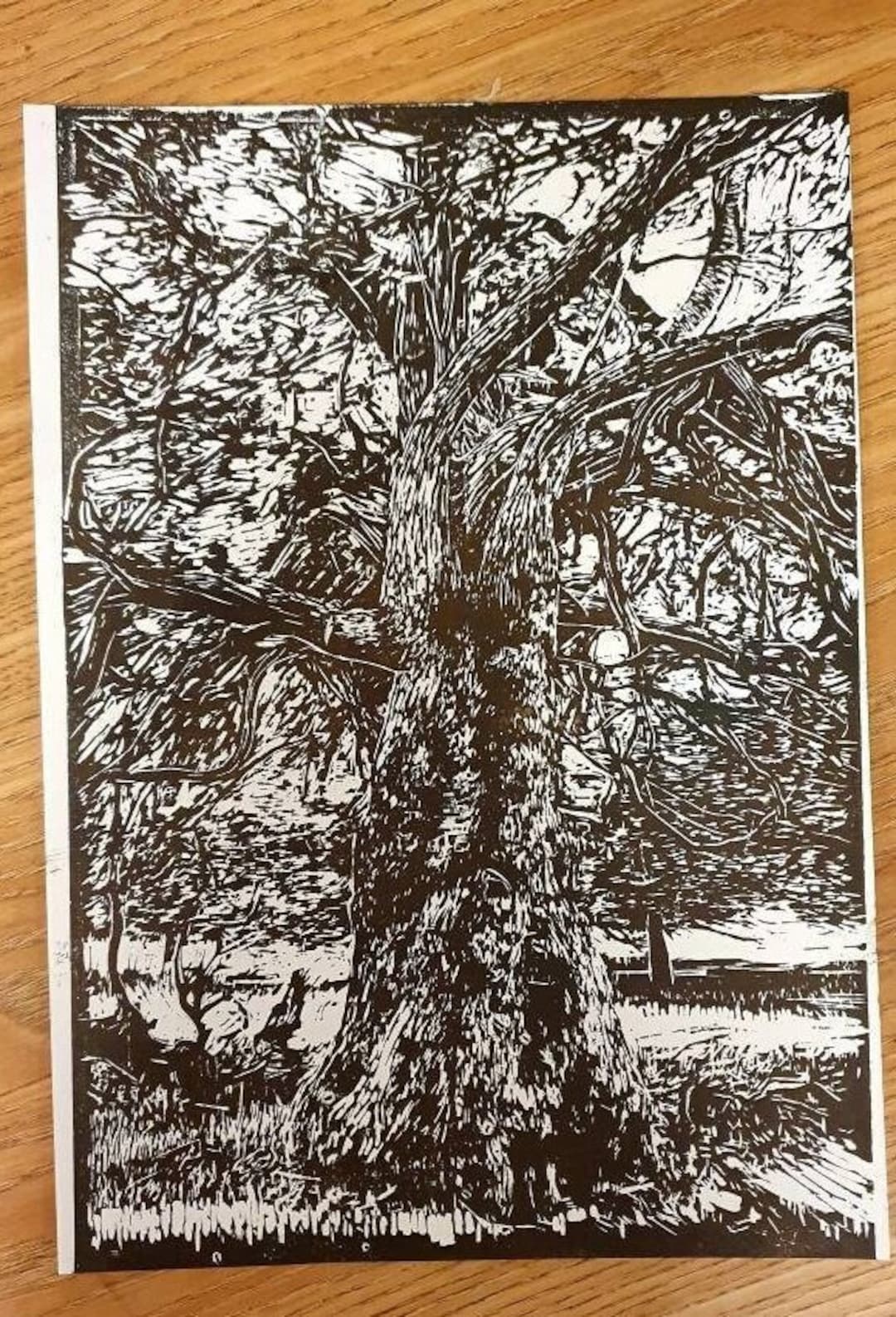 Handmade Linocut Tree Print: Black and White Landscape Art - Etsy
