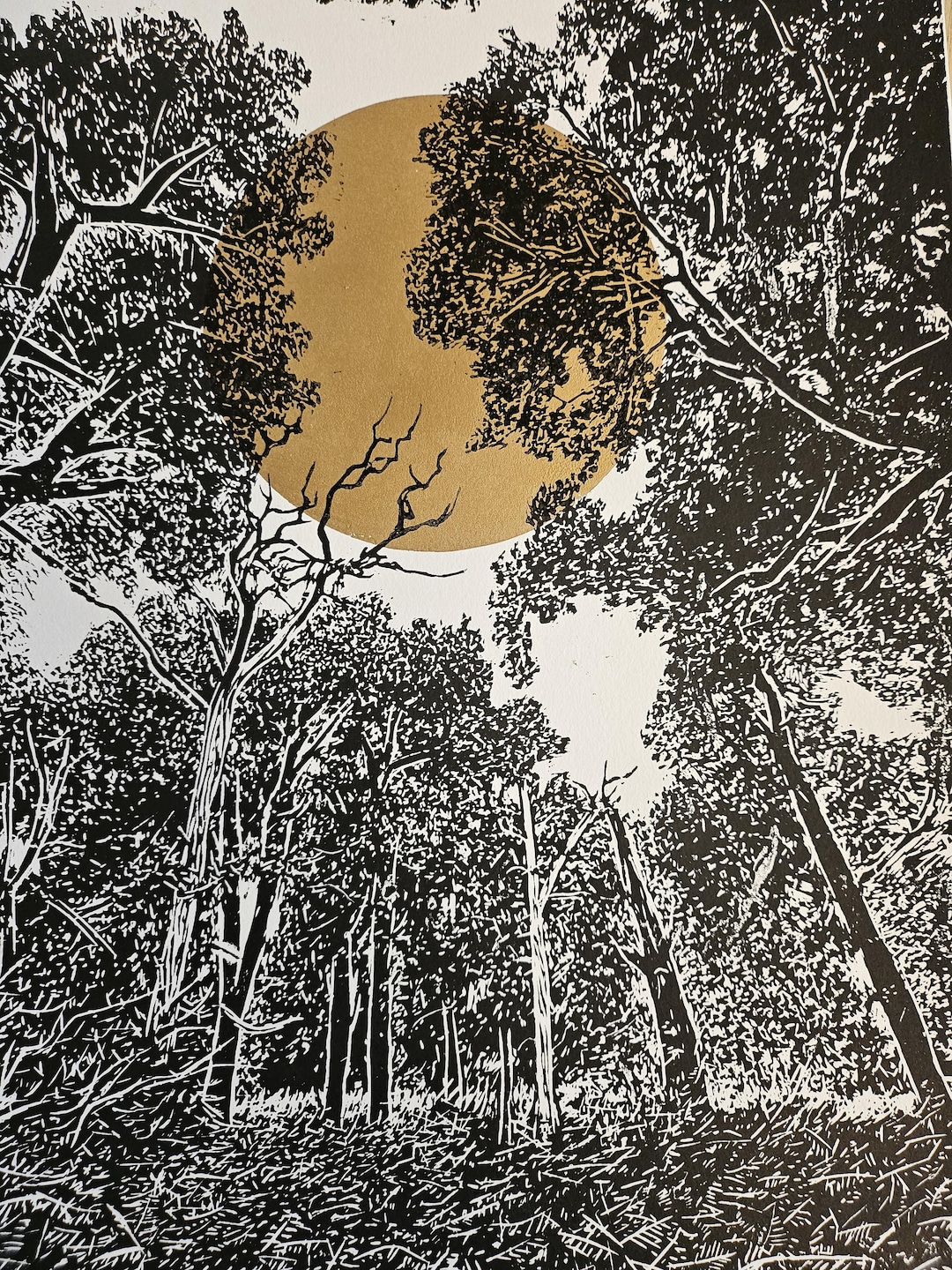 Sun in the Clearing /original Hand-carved Original Lino Print/landscape ...