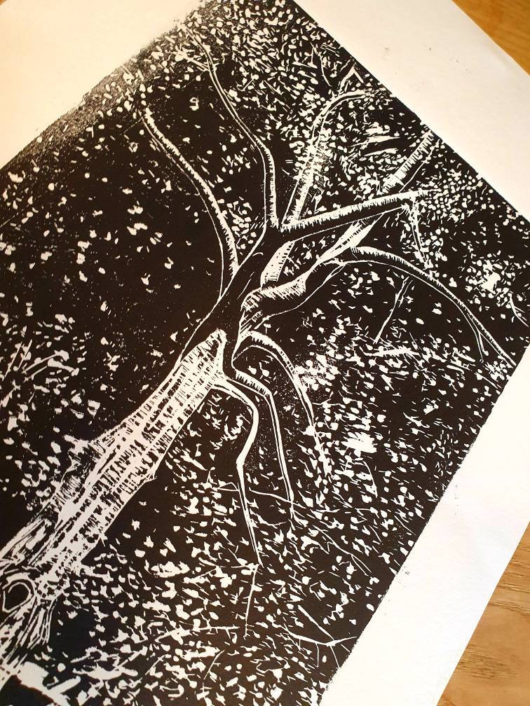 Tatton Park Single Tree Linocut Print/black and White/linoprint ...