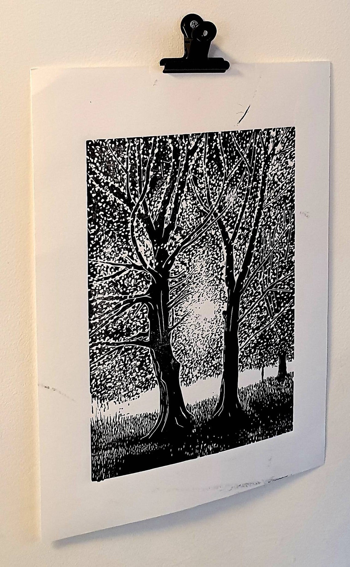 Tree Twins Linocut Printblack and White/linoprint/blockprint/nature ...
