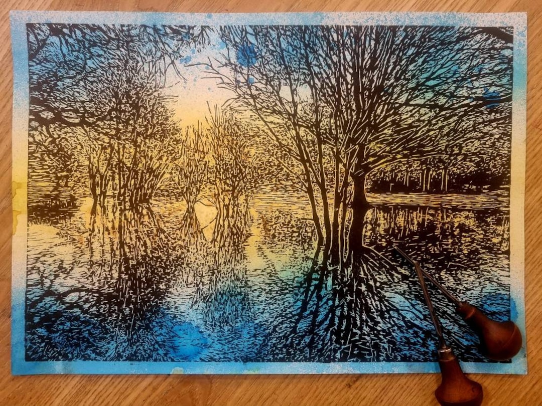 Reflectec Sunrise Lino Print After the Rain - Etsy