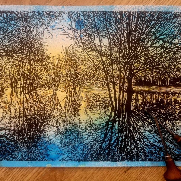 Abstract Lino Cut - Etsy