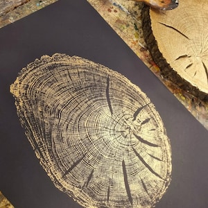 Gold Tree Ring Print/releif Print/nature/original/handmade/gift/art ...