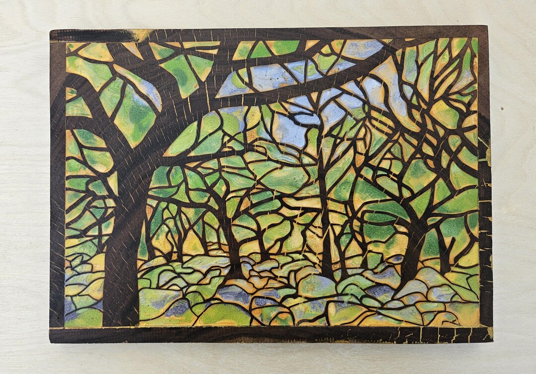 Temperate Rainforest Treescape/original Marquetry Design/veneer Art ...