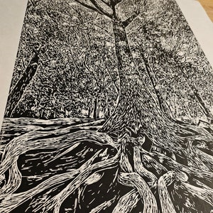 Roots/very Large Original Lino Print/sunlight Through the Trees ...