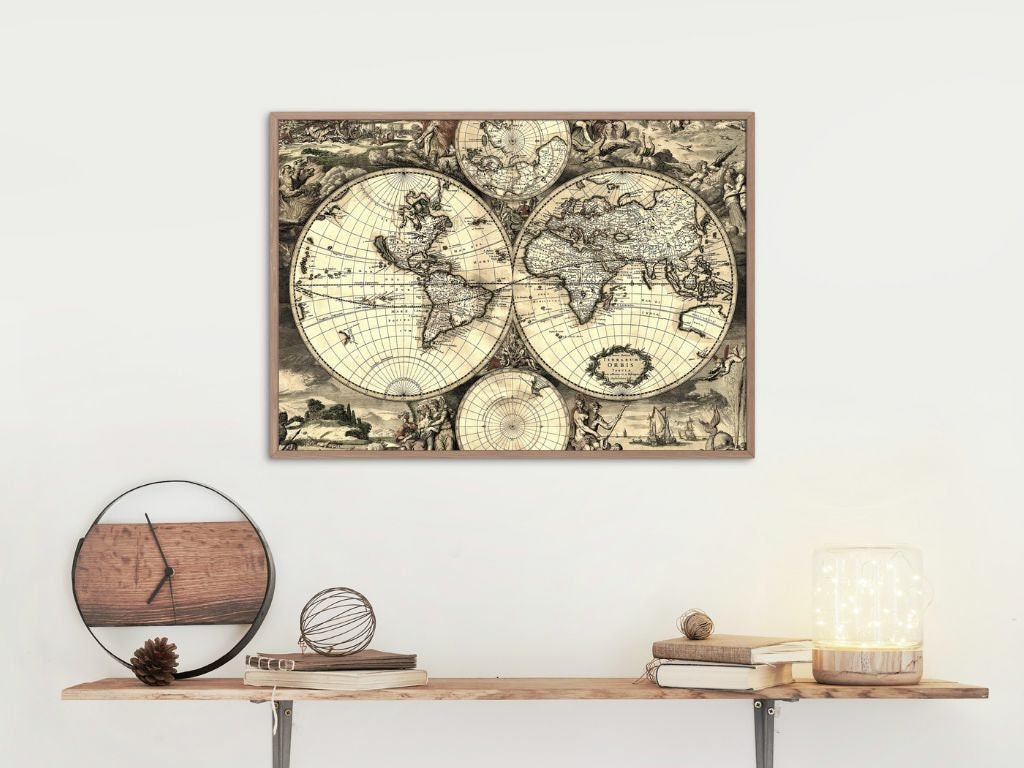 Classic Antique Rustic Large Printable World Map Wall Art - Etsy