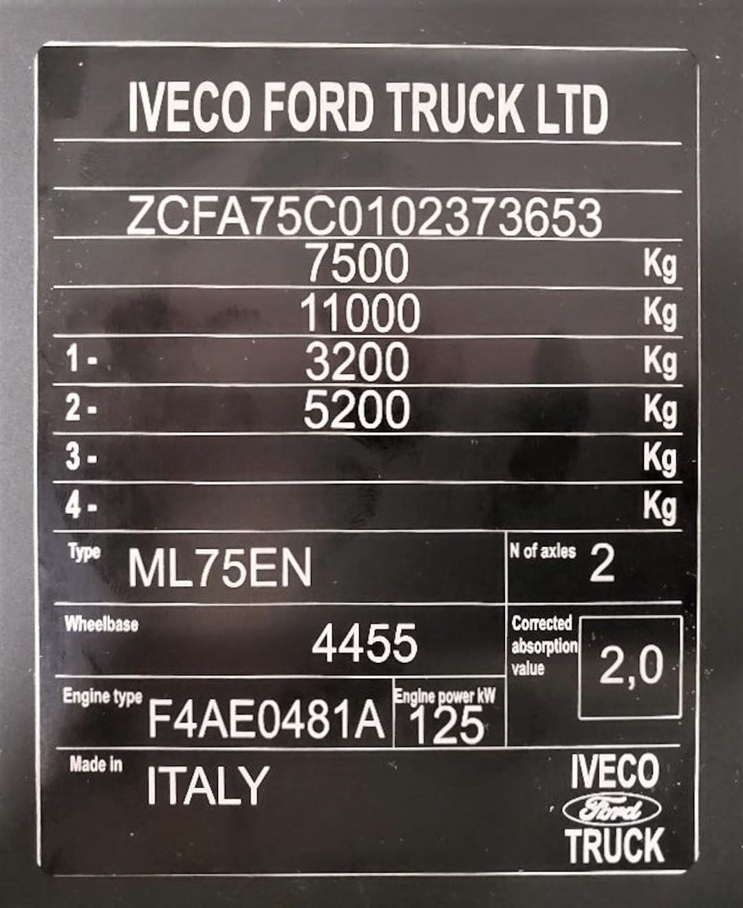 IVECO Vin Id Chassis Plate YOUR TEXT - Etsy