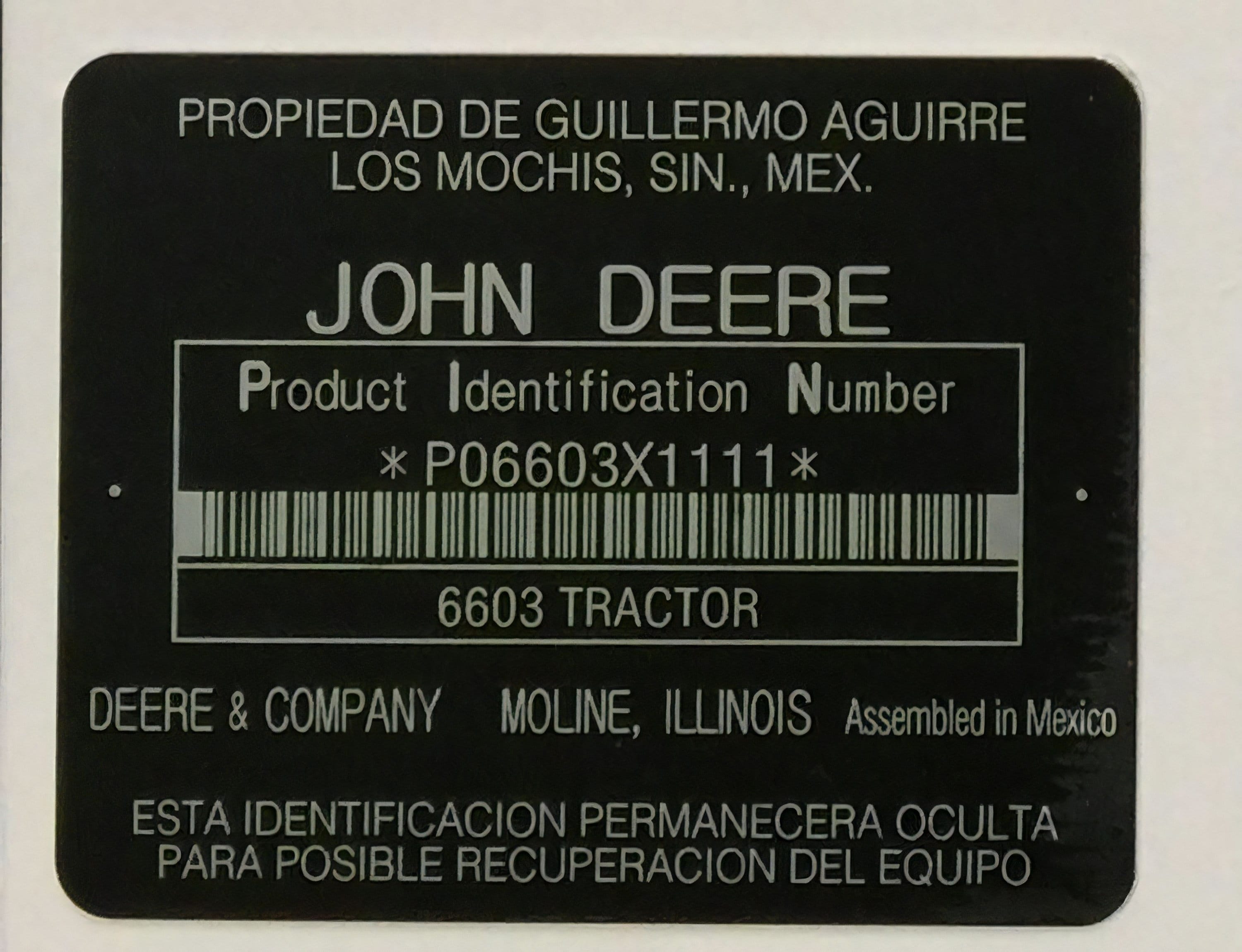 John Deere VIN ID CHASSIS Plate or Sticker Your Text - Etsy