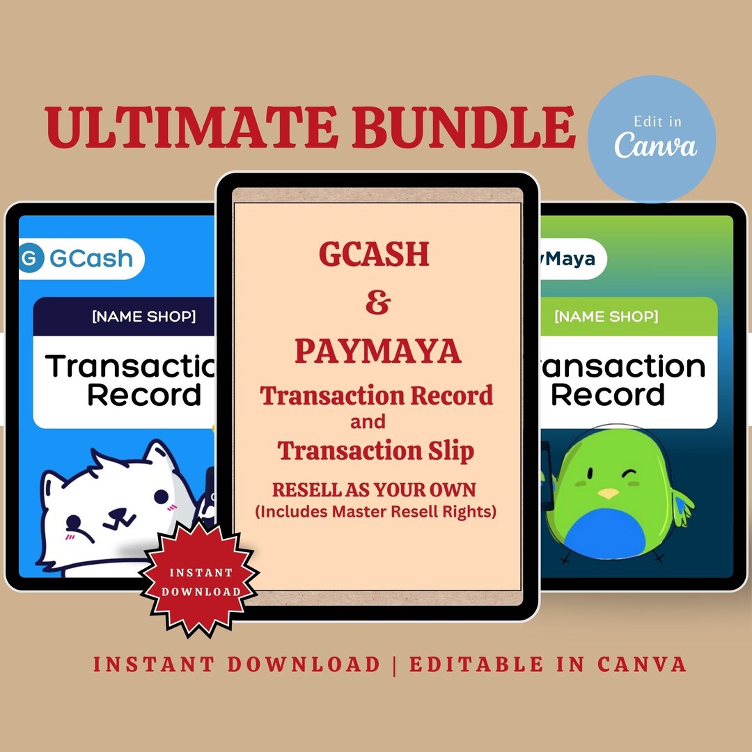 Ultimate Bundle GCASH and PAYMAYA Transaction Record & Transaction Slip With Master Resell ...