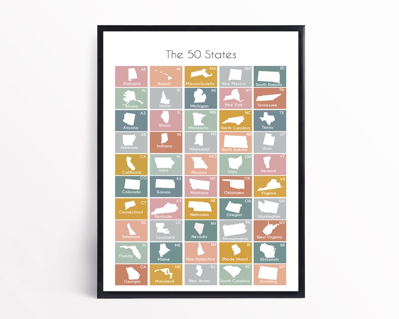 United States Map | the 50 States Poster | Educational | Classroom| - Etsy
