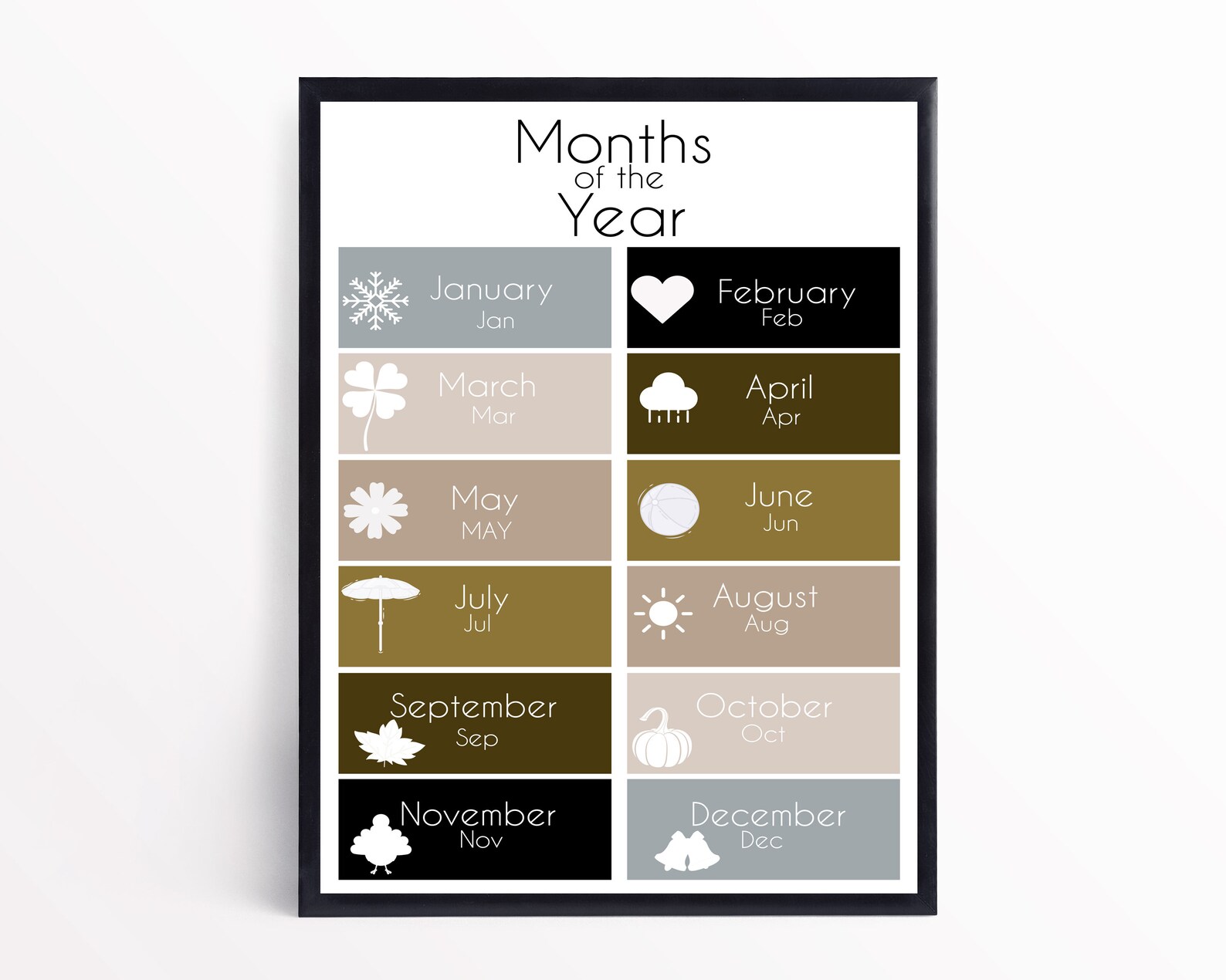 Months of the Year Neutral Poster Classroom Playroom Nursery ...