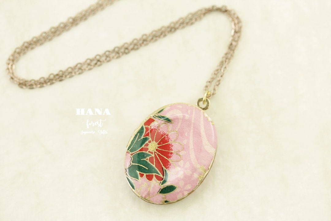 Japanese Chiyogami Locket Necklace,photo Necklace,necklace Locket ...