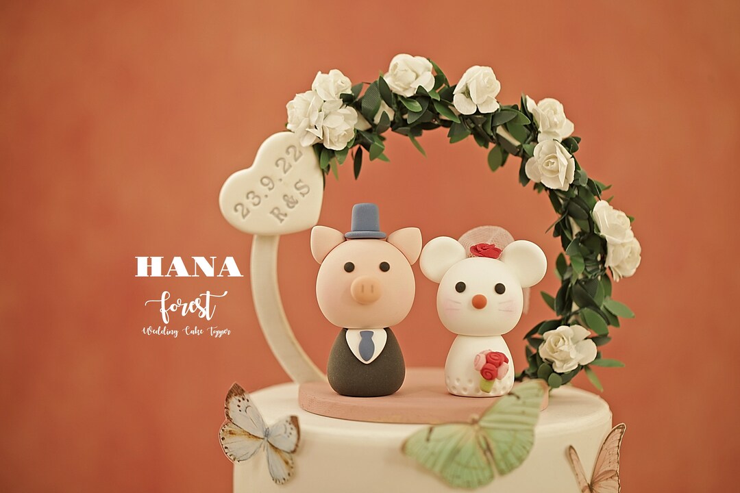 Pig and Mouse Wedding Cake Topper,rat and Piggy Cake Topper,piglet and ...
