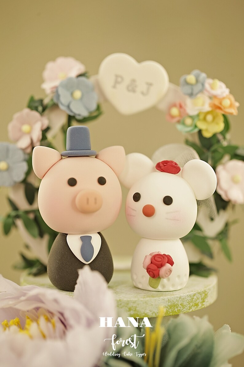 Pig and Mouse Wedding Cake Topper,rat and Piggy Cake Topper,piglet and ...