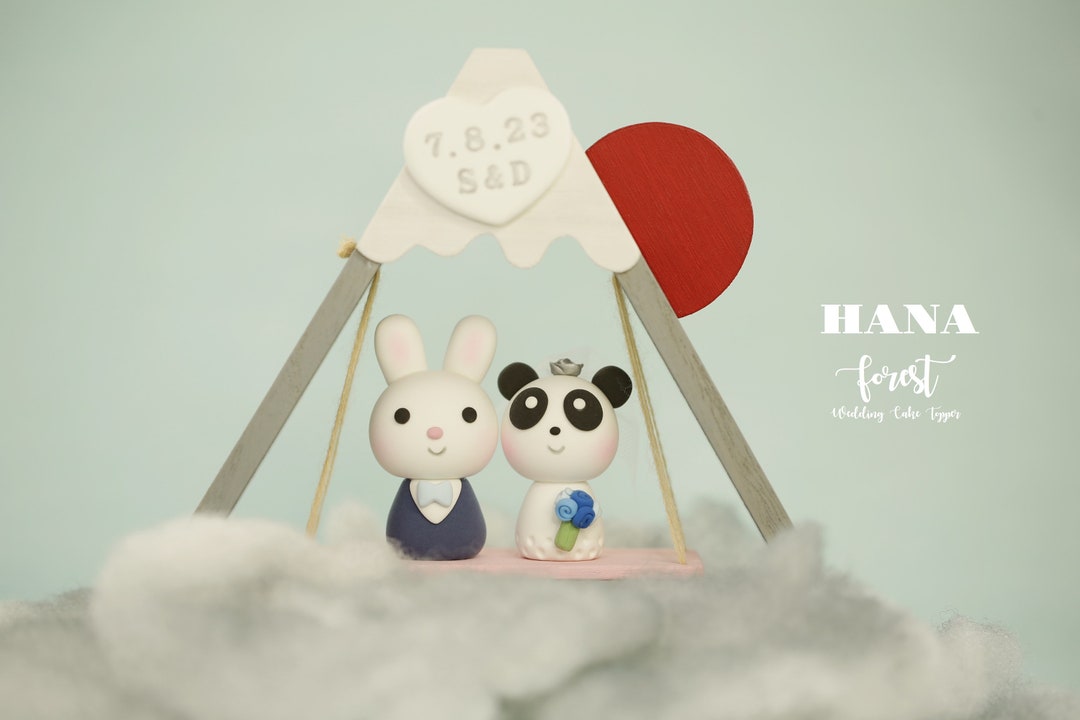 Panda and Bunny Wedding Cake Topper,bride and Groom Cake Topper,panda ...