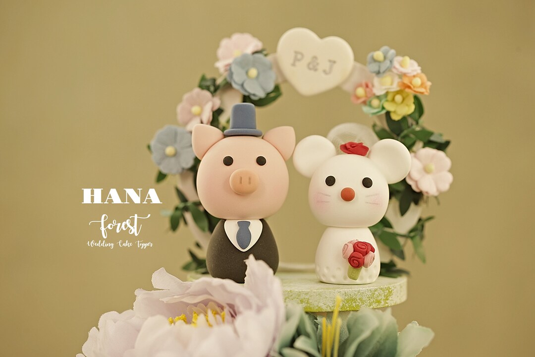Pig and Mouse Wedding Cake Topper,rat and Piggy Cake Topper,piglet and ...